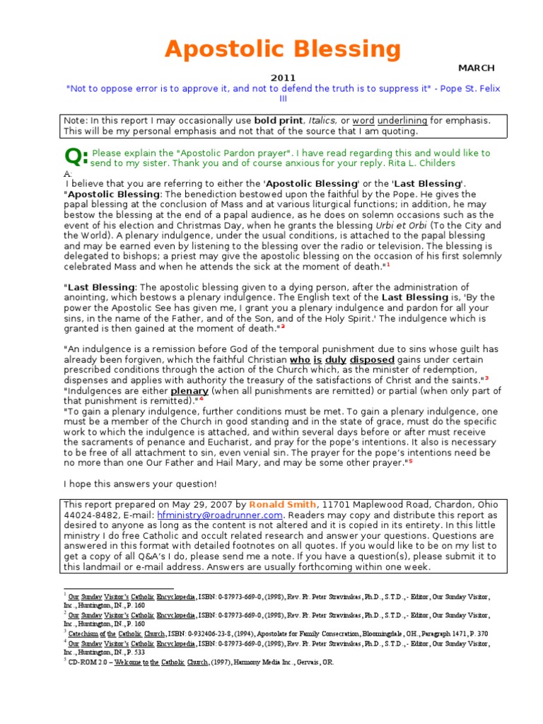 Apostolic Blessing-Ron Smith | PDF | Indulgence | Worship