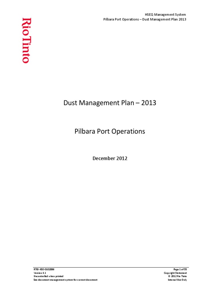 RT Pilbara Port Dust Management Plan | PDF | Particulates