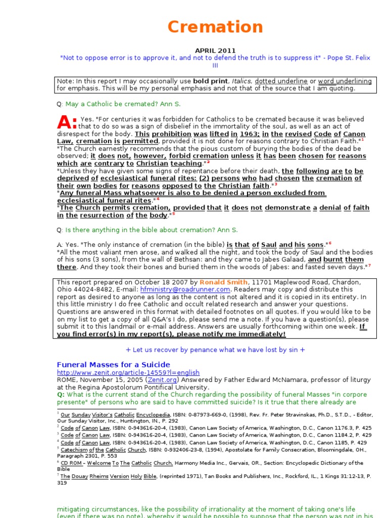 Cremation Burial and Funeral Masses | Download Free PDF | Cremation ...