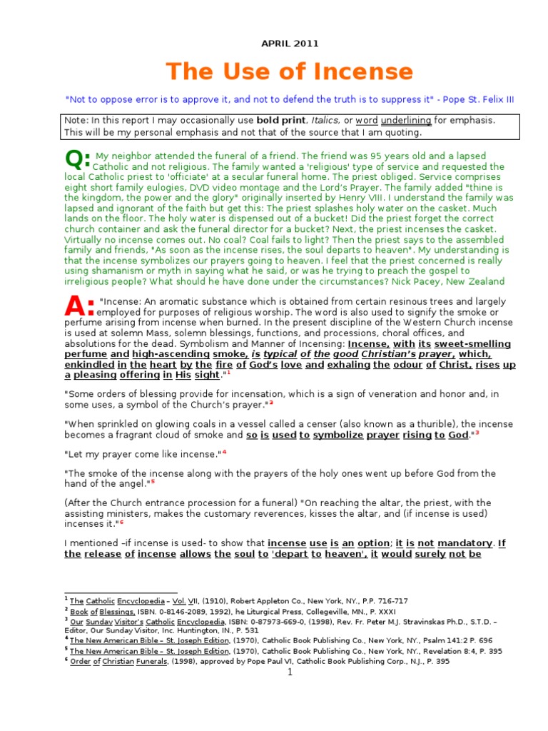 The Use of Incense | PDF | Mass (Liturgy) | Altar