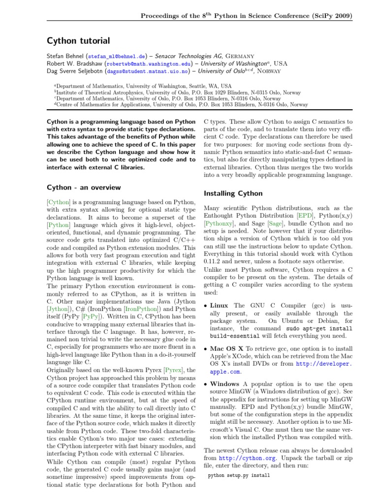 Cython Tutorial Cython An Overview Installing Cython Pdf C Programming Language