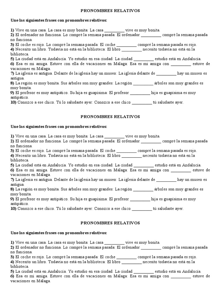 Ejercicios de Pronombres Relativos | PDF | Hogar, jardinería y bricolaje