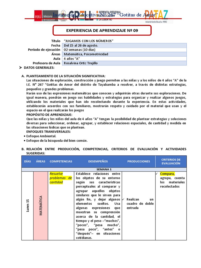 JUGAMOS CON LOS NÚMEROS - Experiencia de Aprendizaje | PDF ...