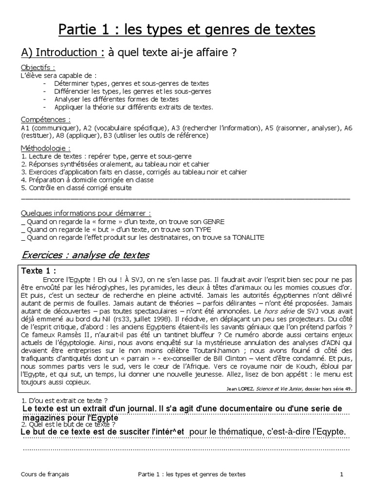 1basique EXERCICE Les Types Et Genres de Textes | PDF