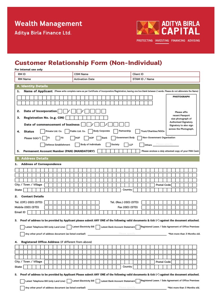 01 BPG - Customer Relationship Form - Non-Individual | PDF | Investing | Non Bank Financial ...