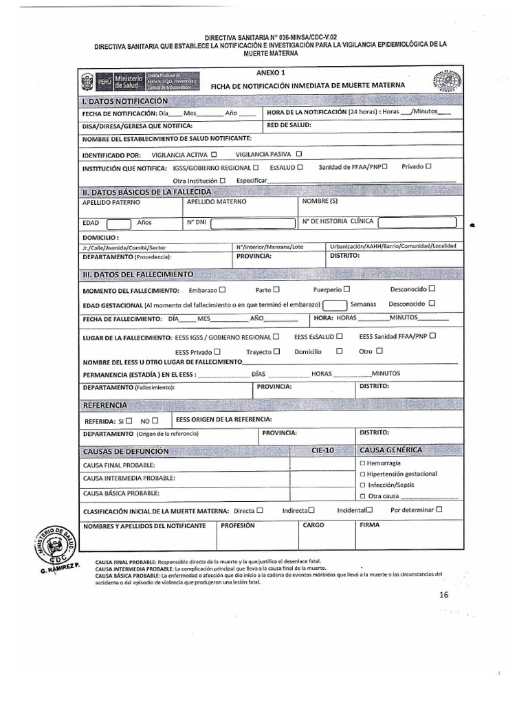 Ficha de Notificacion Inmediata de Muerte Materna Nuevo | PDF