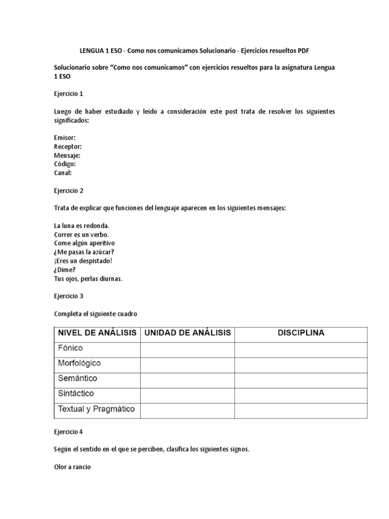 LENGUA 1 ESO Como Nos Comunicamos Solucionario Ejercicios Resueltos PDF | PDF | Comunicación no ...