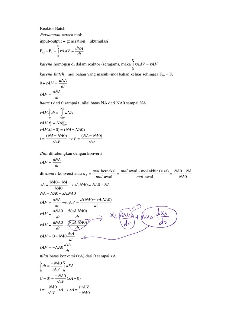 Contoh Soal Perhitungan Reaktor Batch Dan CSTR Rev | PDF