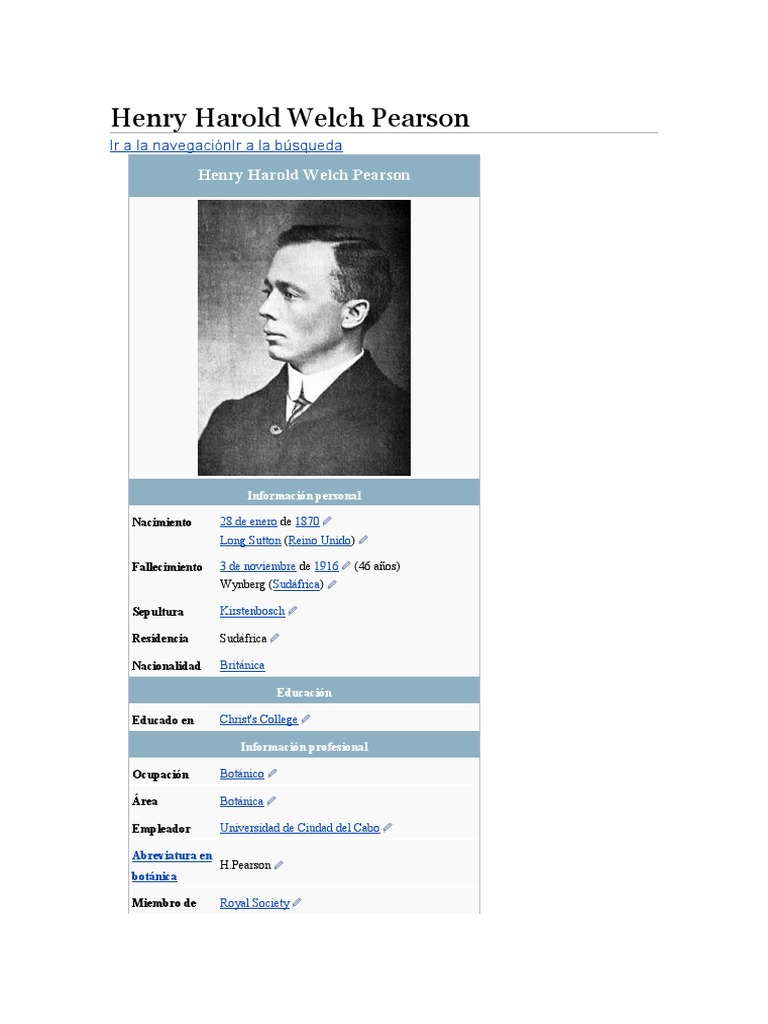 Henry Harold Welch Pearson | PDF | Botánica