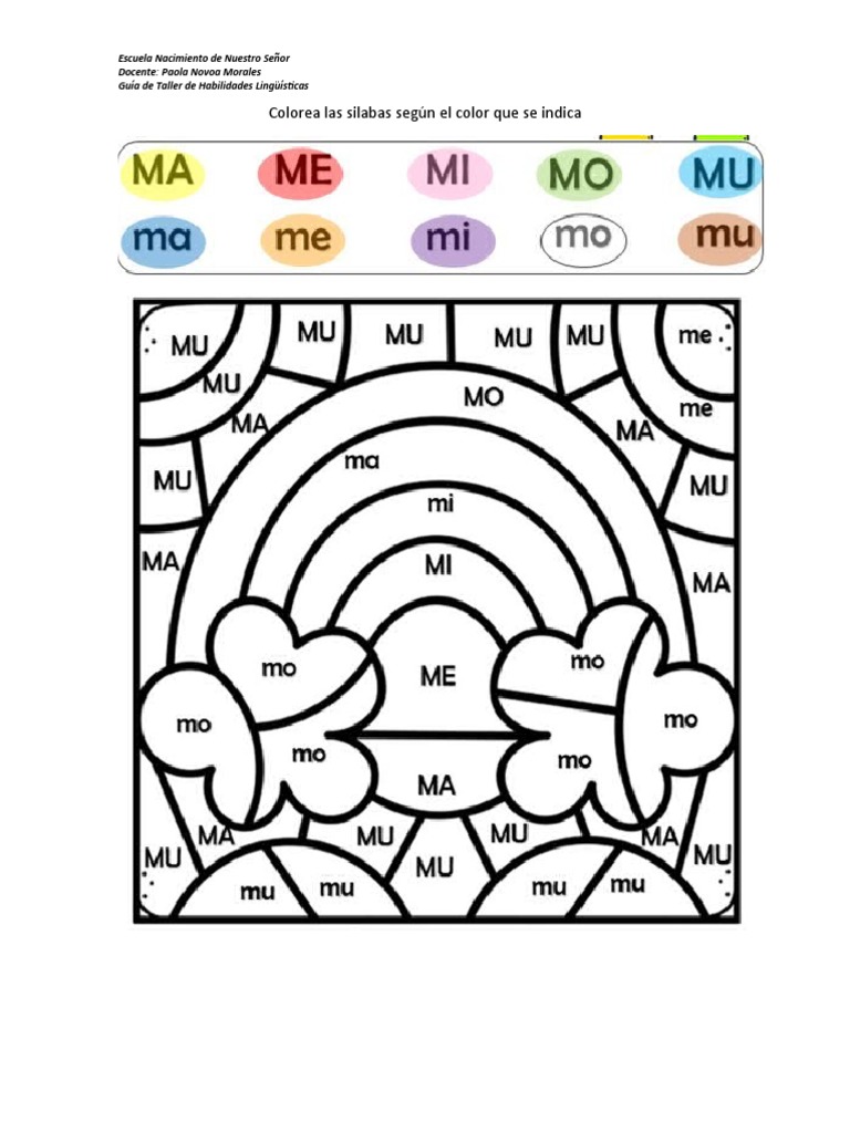 Guía para colorear silabas según instrucciones para desarrollar habilidades lingüísticas | PDF