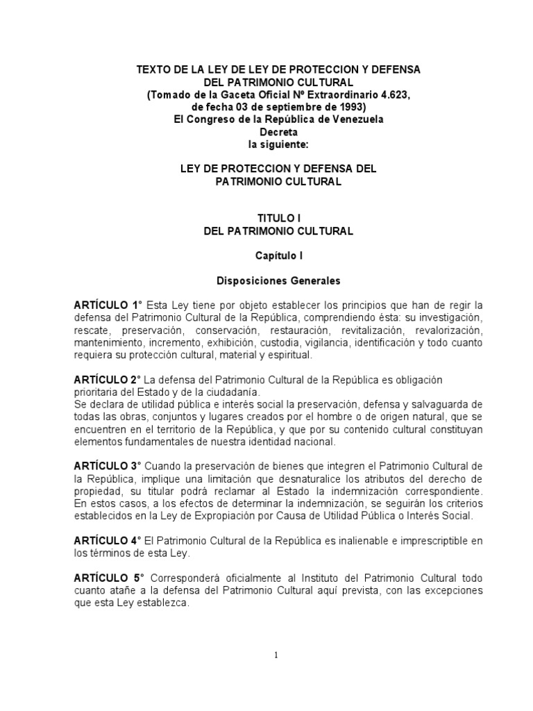 Ley de Proteccion y Defensa Del Patrimonio Cultural | PDF | Propiedad | Patrimonio cultural