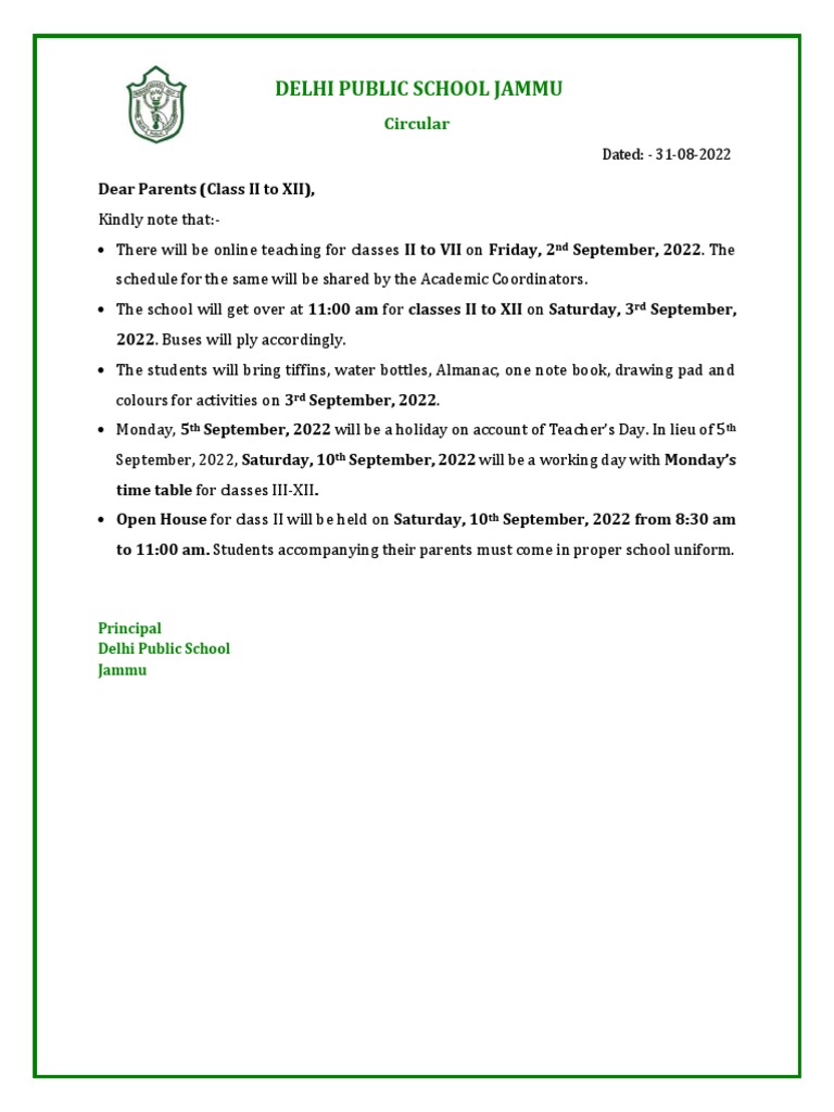 Circular-Teacher Day Holiday | PDF