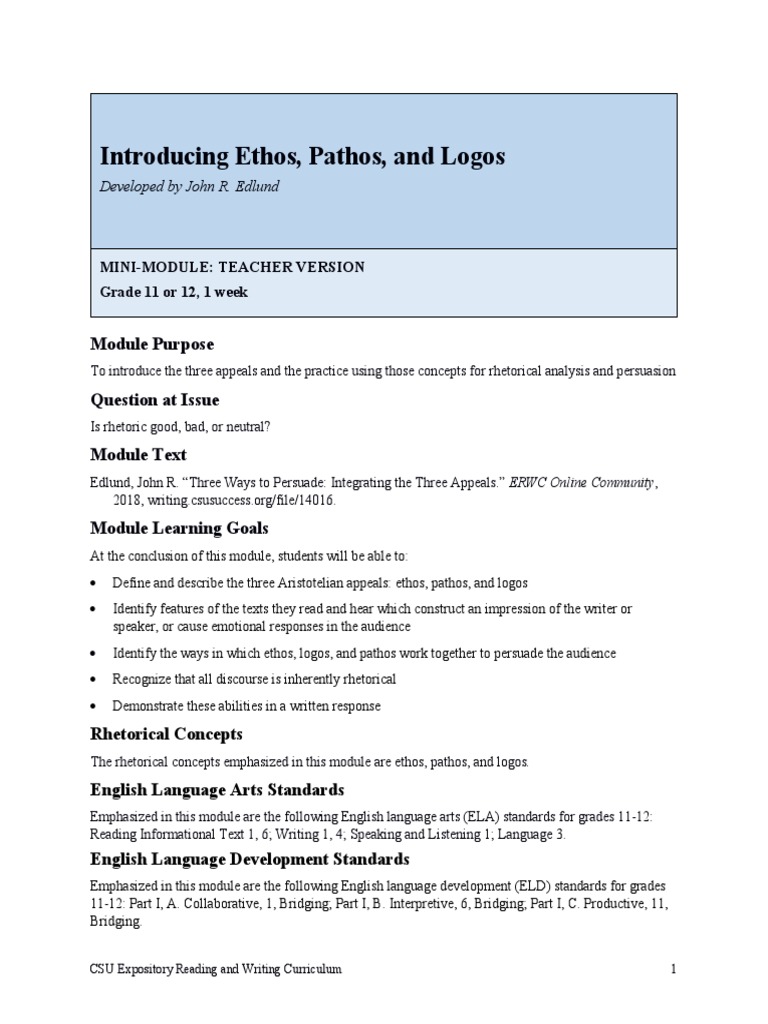 Ethos, Pathos, Logos: Rhetoric Module | PDF | Rhetoric | Logos