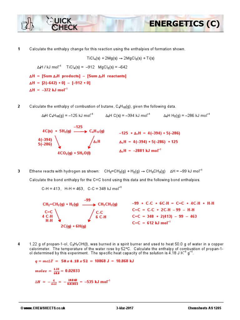 Chemsheets AS 1205 QC Energetics C ANS | PDF | Chemical Substances ...