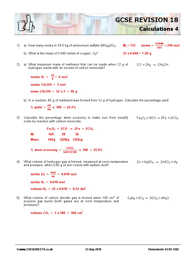 Chemsheets GCSE 1282 Revision 18 ANS | PDF | Mole (Unit) | Methanol