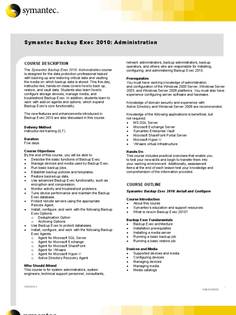 Backup Exec System Recovery 2010 | PDF | Backup | Share Point