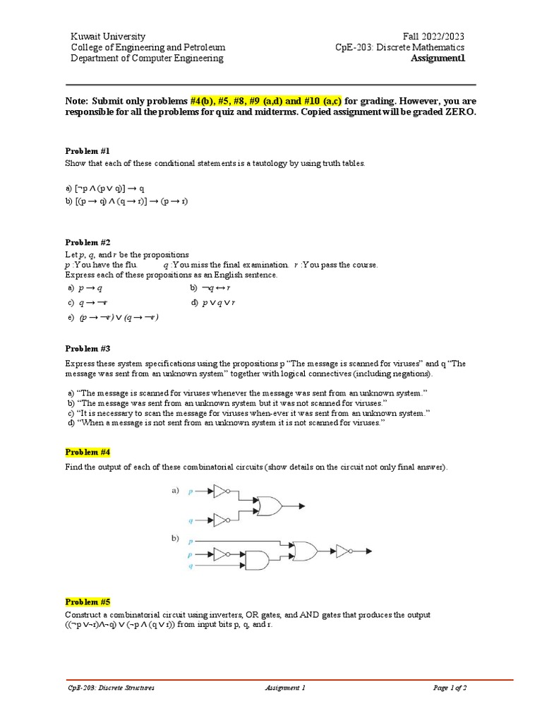 Assignment 1 Pdf Logic Mathematical Logic