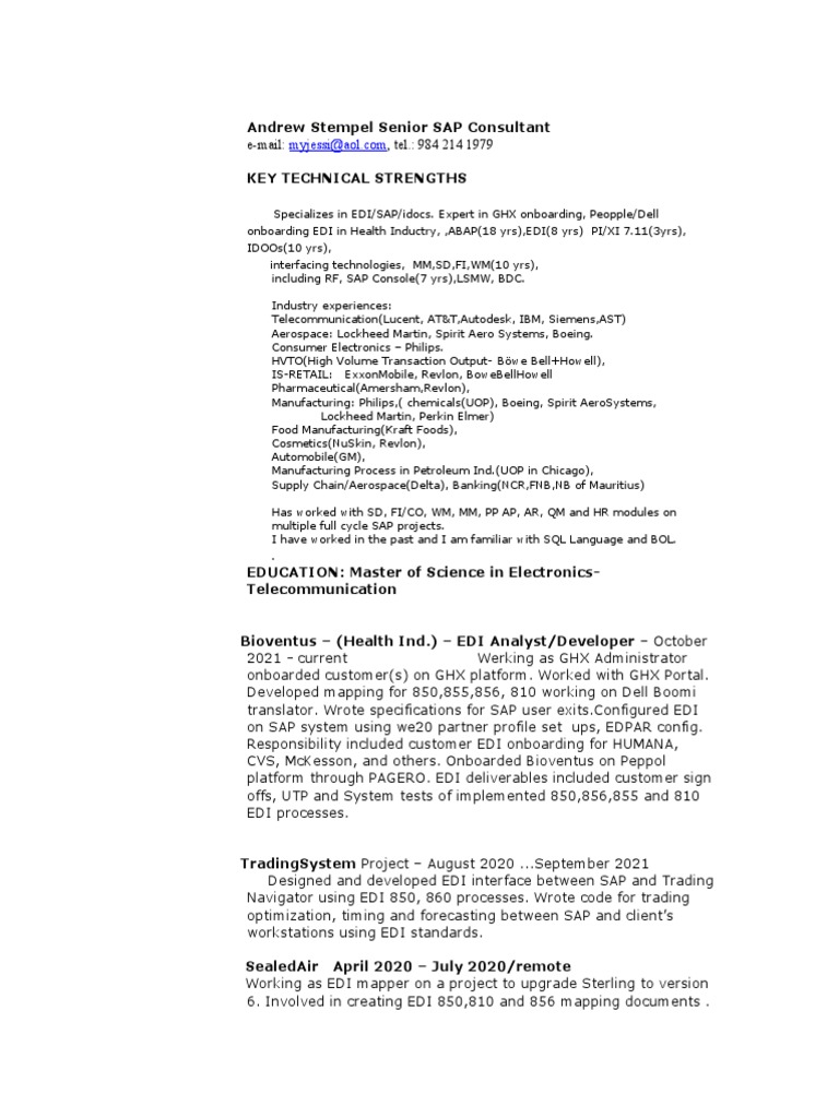 Resume 20 | PDF | Electronic Data Interchange | Interface (Computing)