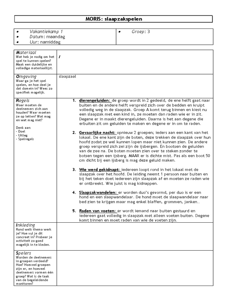 Moris Slaapzakspelen | PDF