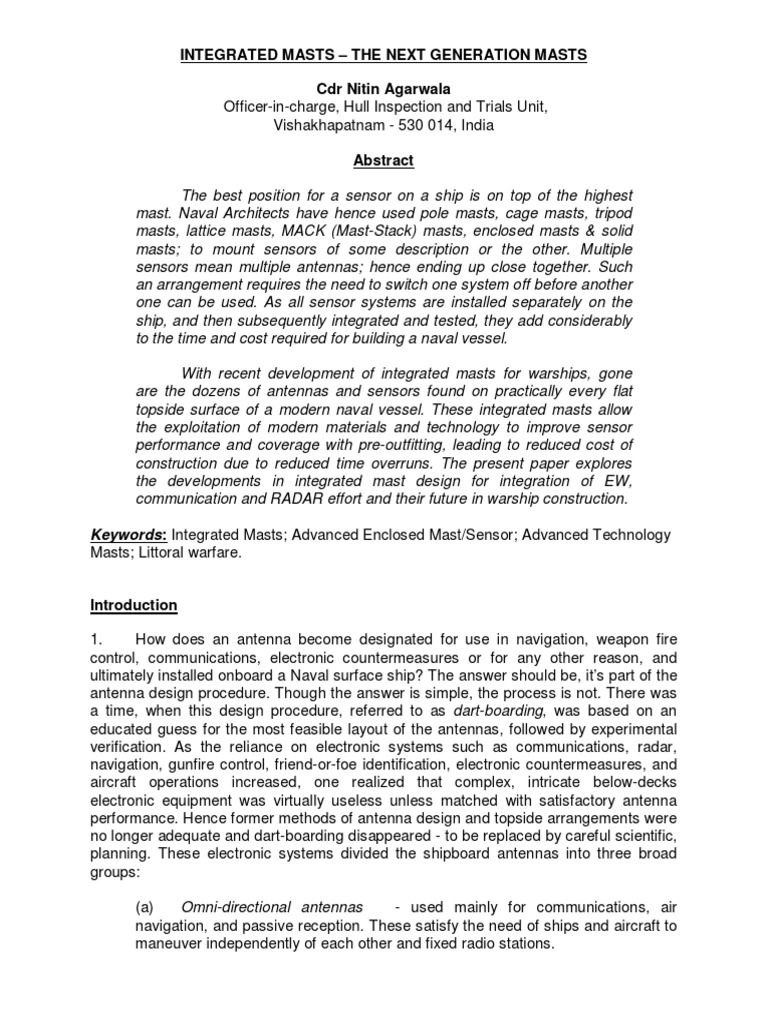 Next-Gen Integrated Masts for Warships | PDF | Radar | Mast (Sailing)