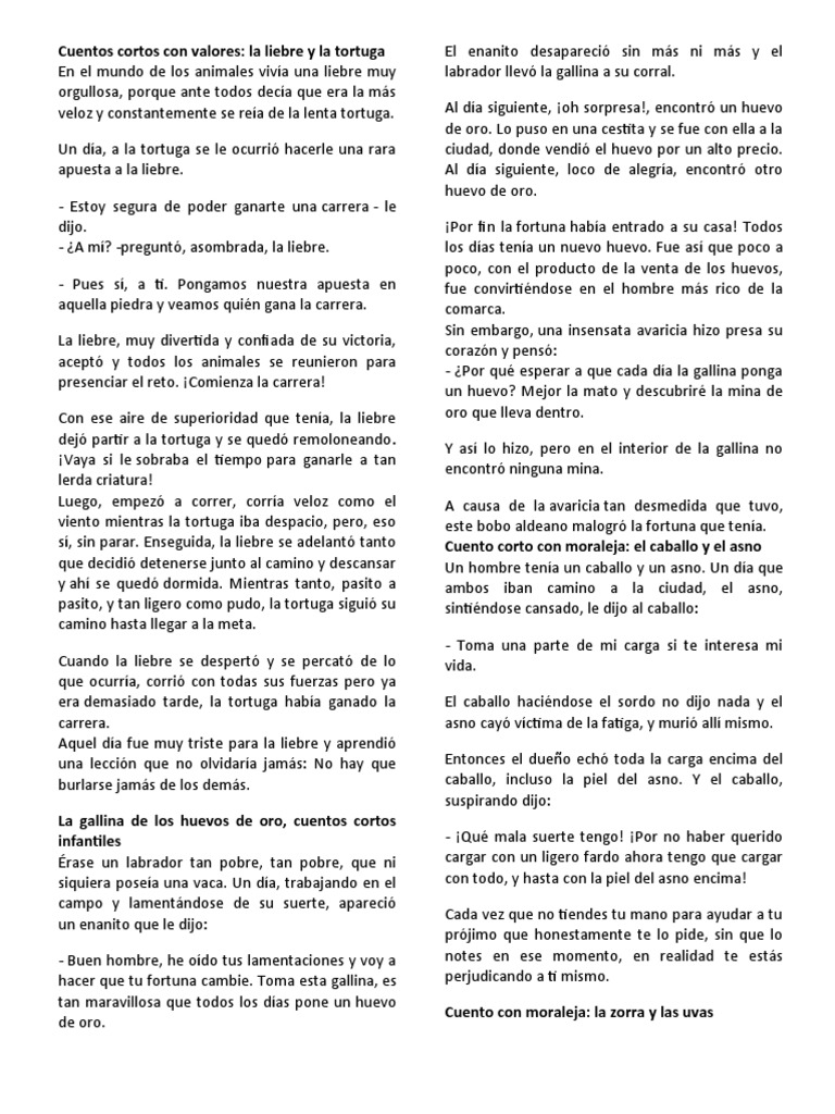 Cuentos Cortos Con Valores | PDF