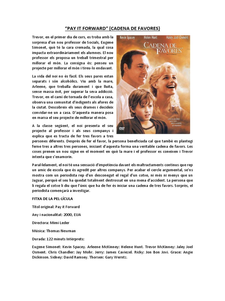 Ficha y Actividades Cadena de Favores | PDF