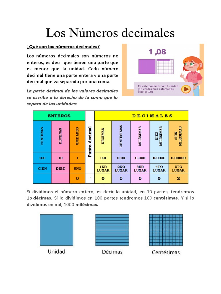 Los Números Decimales 5 To Grado | PDF | Decimal | Multiplicación