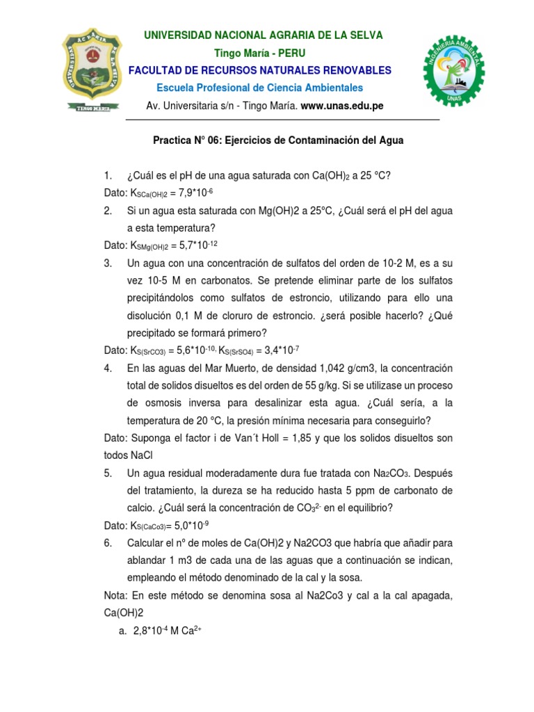 Practica #06 Ejercicios de Contaminación Del Agua-2 | PDF | Agua ...