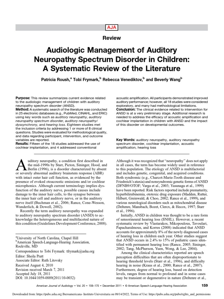 Audiologic Management of ANSD in Children | PDF | Hearing Loss | Hearing