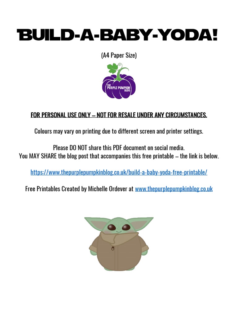 Build A Baby Yoda Free Printable Paper Craft Large A4 Size | PDF ...