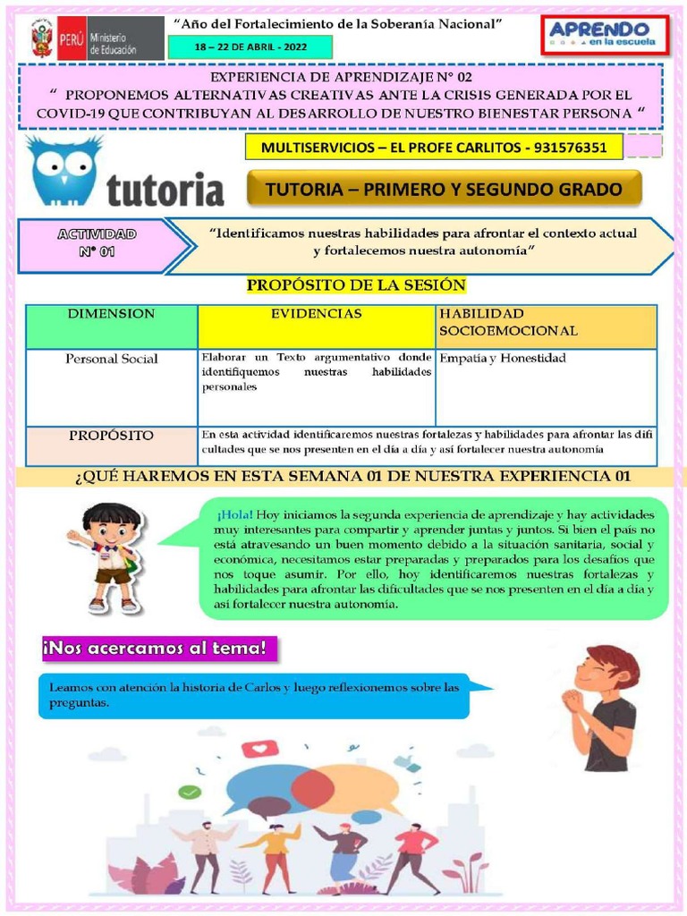 Experiencia de Aprendizaje 02 - Actividad 01 - 1ero y 2do - 2022 - Tutoria - 00001 | PDF