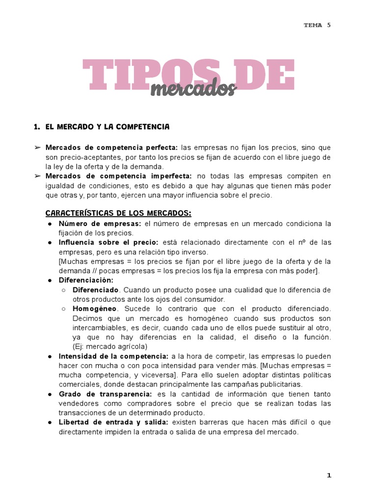 El Mercado y La Competencia - Tema 5 | PDF | Mercado (economía) | Monopolio