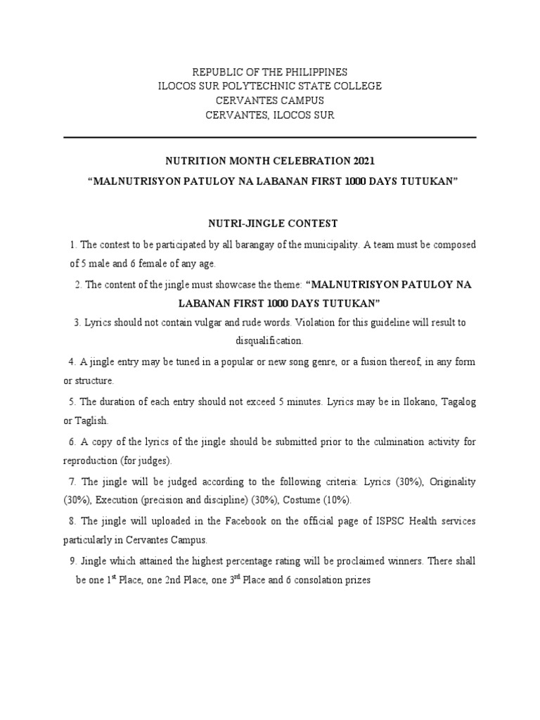 Nutrition Month Jingle Contest 2021 | PDF