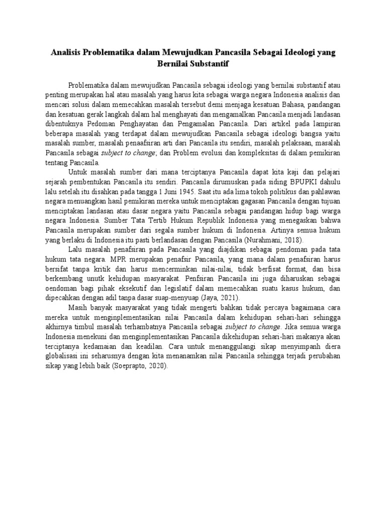Analisis Problematika Dalam Mewujudkan Pancasila Sebagai Ideologi Yang ...