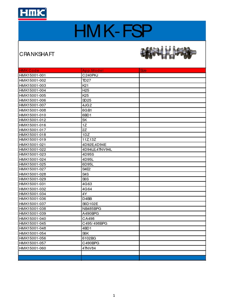 HMK Crankshaft and Connecting Rod Part Numbers Guide | PDF | Engine ...