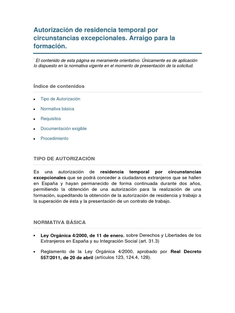 Arraigo para La Formación - Hoja Informativa | PDF | España | Justicia