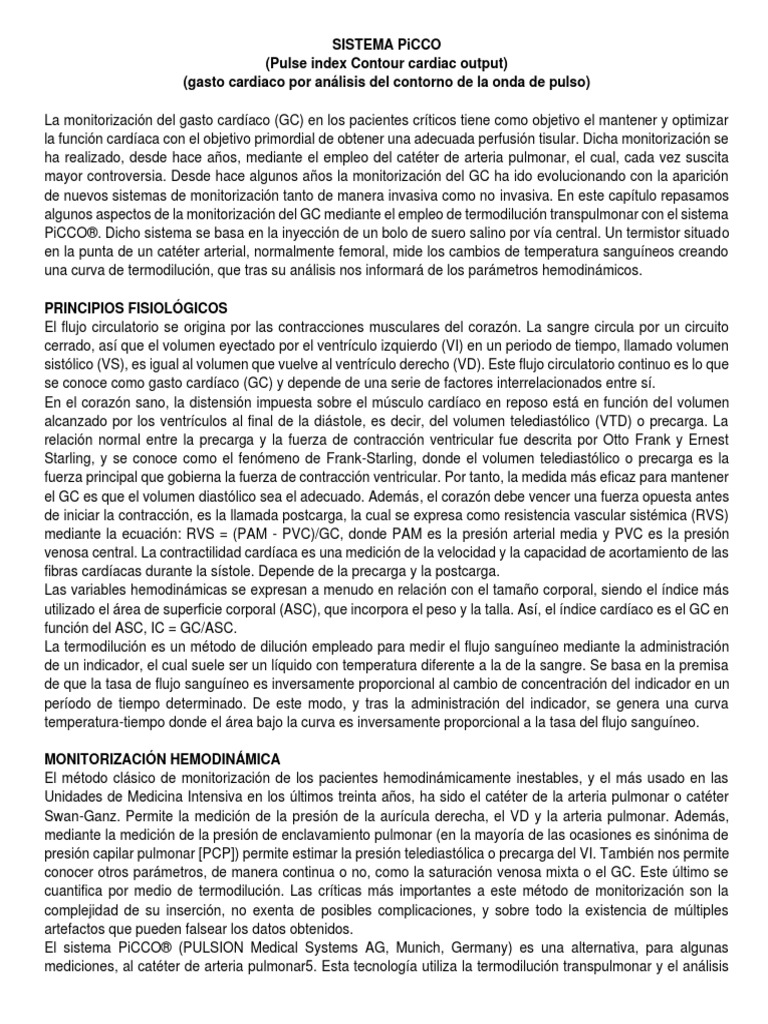PICCO | PDF | Hemodinámica | Corazón