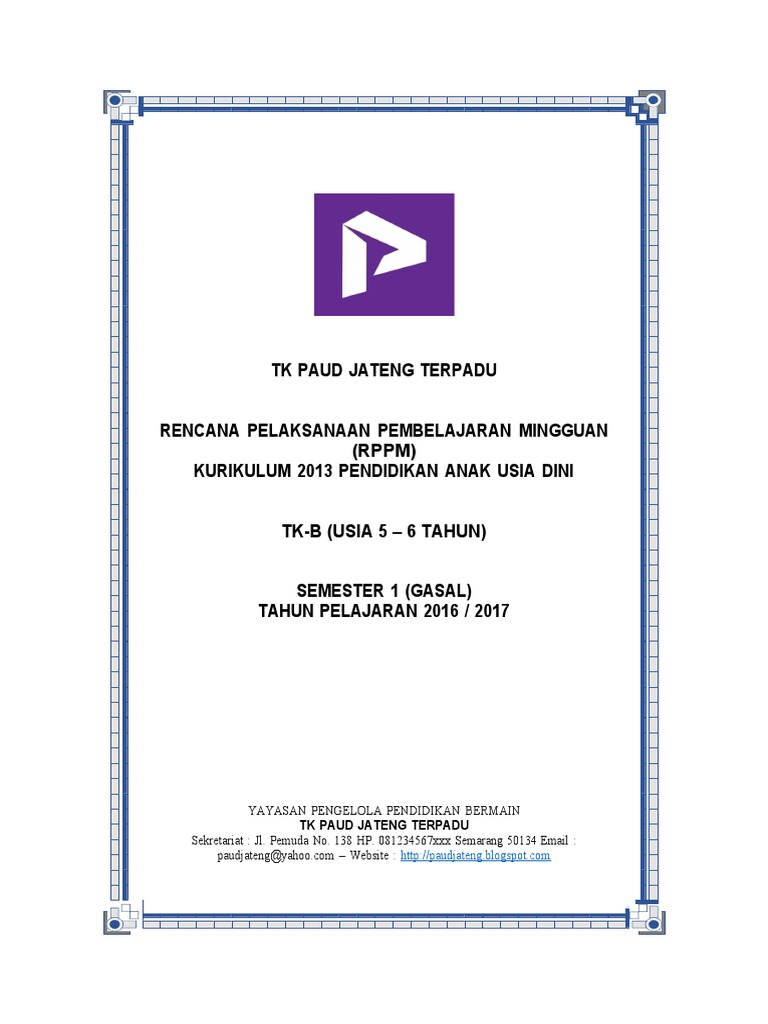 RPPM TK B 5-6 Tahun K13 Semester 1 | PDF