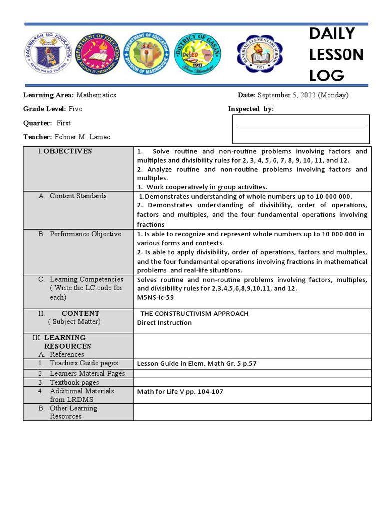 Math 5 DLL wk3 | PDF | Mathematics | Learning