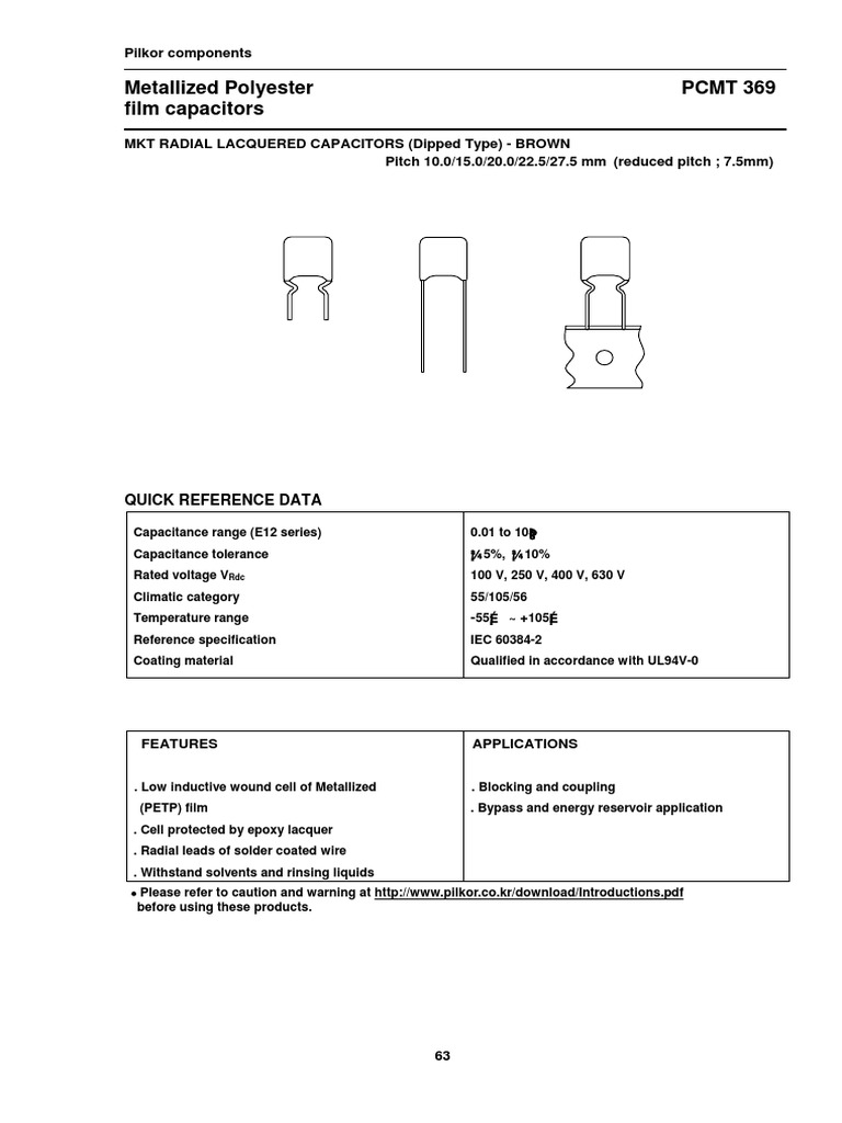 Metallized Polyester PCMT 369 Film Capacitors | PDF | Capacitor | Alternating Current