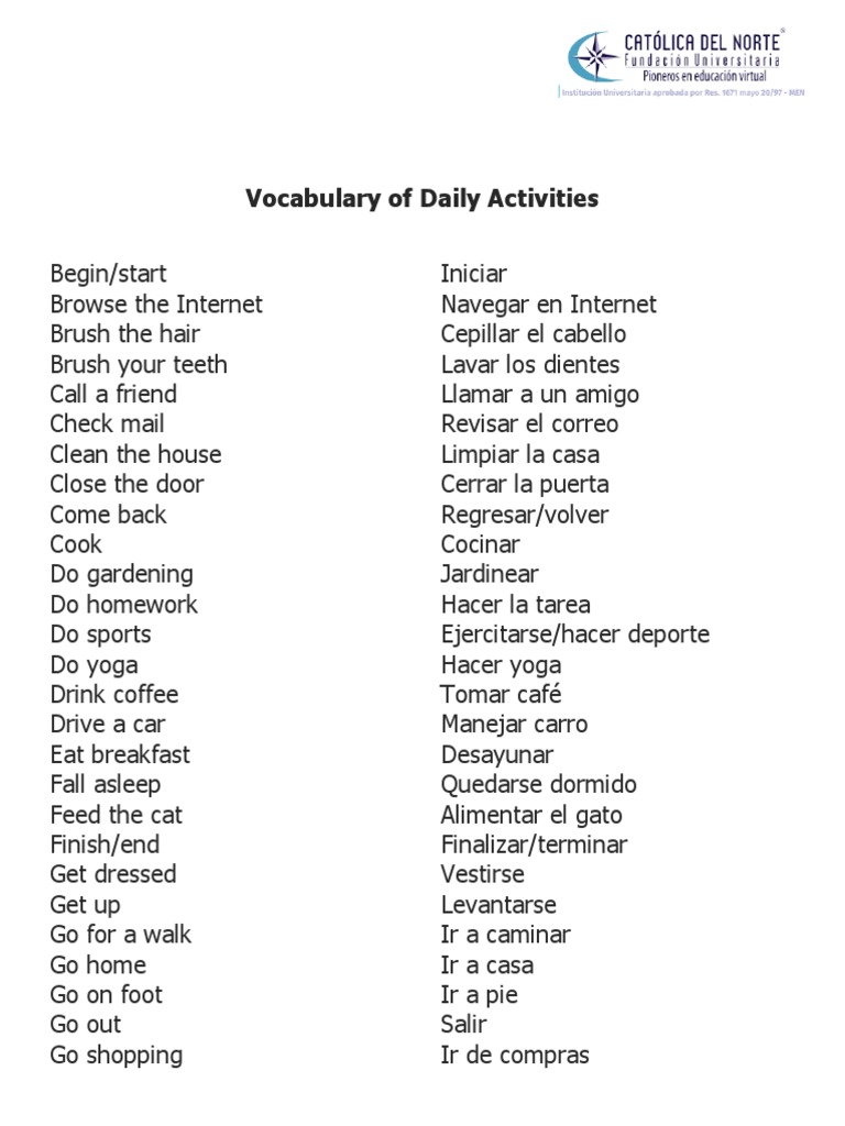 Improve and Expand Vocabulary Daily Activities | PDF