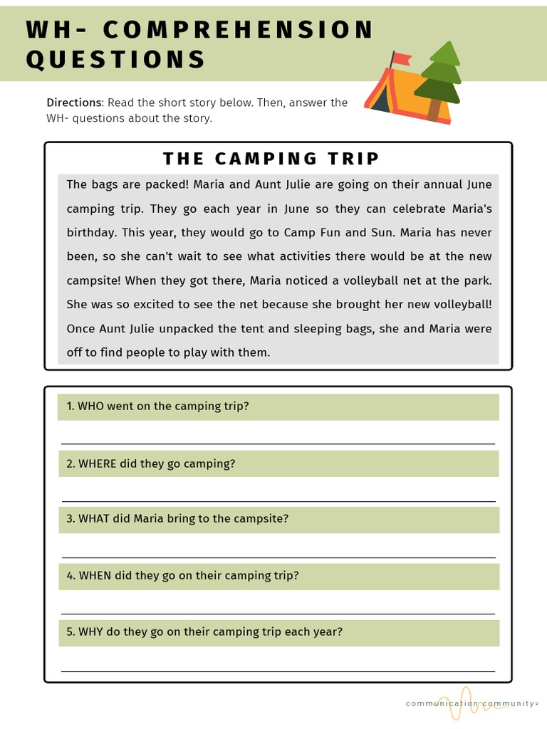 Wh-Comprehension Questions: The Camping Trip | PDF