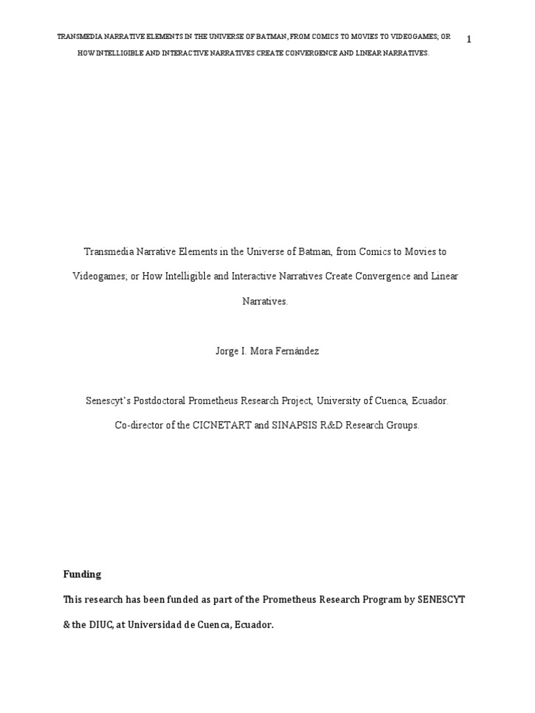 Transmedia Elements in The Universe of Batman How Interactive Naratives ...