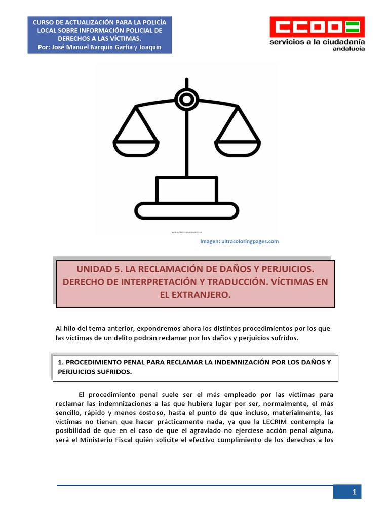 Unidad 5. La Reclamación de Daños y Perjuicios. Derecho de ... Unidad 5. La Reclamación de Daños y Perjuicios. Derecho de ...