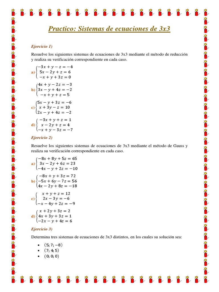 Ejercicios de Sistemas 3x3 | PDF | Métodos y materiales de enseñanza