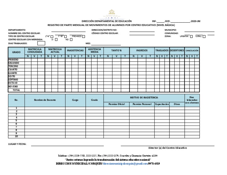 Formato Parte Mensual BASICA para Imprimir 2020 | PDF