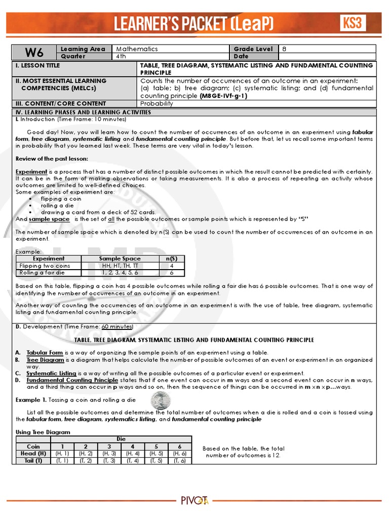 Q4 Math 8 Week 6 | PDF | Probability | Experiment
