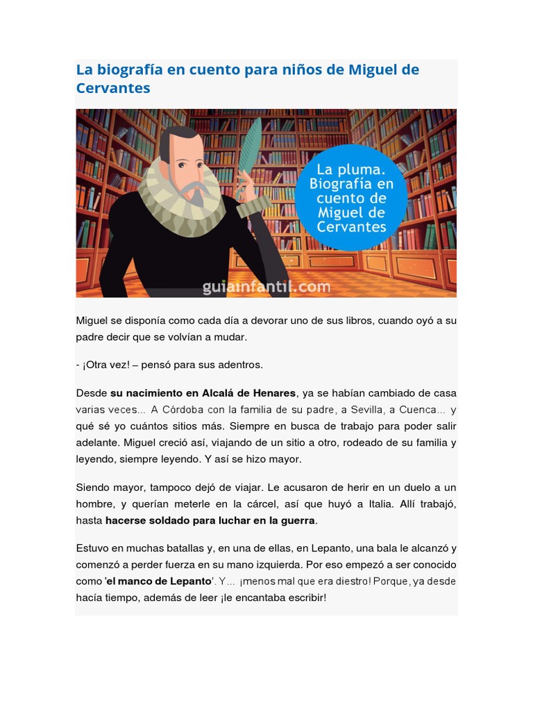 La Biografía en Cuento Para Niños de Miguel de Cervantes | PDF | Miguel ...