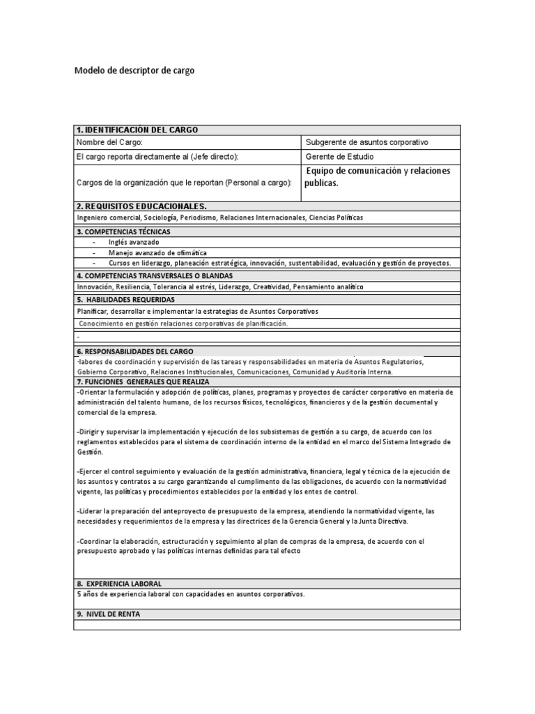 Descriptor de Cargo de Copec | Descargar gratis PDF | Planificación | Business