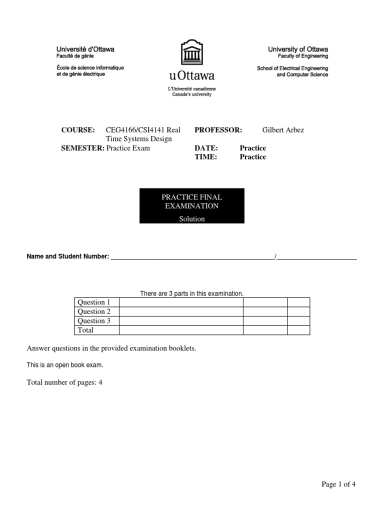 Ceg4166 Final Practice Exam Solution | PDF